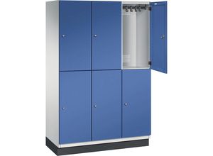 4059369446857 - CAMBIO Fächerschrank mit Garderobenstange 6 Fächer Korpus lichtgrau   Tür enzianblau Breite 1200 mm