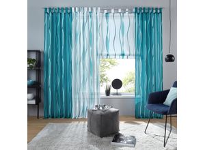 6920192967162 - Gardine MY HOME DIMONA Gardinen Gr 145 cm Schlaufen 140 cm weiß (weiß petrol) Schlaufen Gardine 2-er Set transparent Voile Polyester