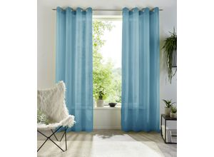 6941446610771 - Gardine MY HOME XANA mit Ösen Kräuselband oder Schlaufen Gr 3 blau B145cm H225cm Voile Polyester Gardinen Bestseller einfarbig 1 bzw 2 Schals pflegeleicht Schal