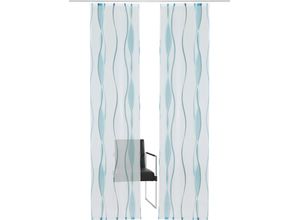 6920192967292 - Schiebegardine MY HOME Dimona Gr 2 weiß (weiß petrol) B57cm H175cm Voile Polyester Gardinen 2-er Set Fertiggardine mit Befestigungszubehör Wellen
