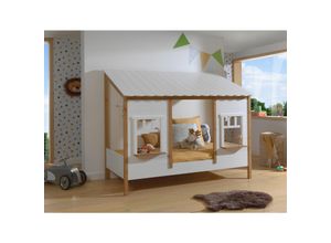 5420070237765 - Landhausbett mit Dach Liegefläche 90 x 200 cm inkl Lattenrost Ausf teilmassiv Kiefer Farbe Oak Weiß 5420070237765 - Landhausbett mit Dach Liegefläche 90 x 200 cm inkl Lattenrost Ausf teilmassiv Kiefer Farbe Oak Weiß