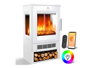 4255598314671 - KESSER® Elektrokamin mit Heizung Panorama-Sichtfenster Heizlüfter 9 LED-Flammeneffekt Farbmodi Fernbedienung WiFi App 900 1800W Kaminfeuer elektrisch Elektro Kamin mit Thermostat Heizfunktion Timer