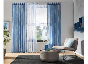 6920192975761 - Gardine MY HOME DIMONA Gr 4 weiß (weiß blau) B140cm H245cm Voile Polyester Gardinen 2-er Set Voile Polyester Wellen