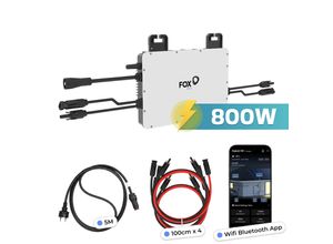 4255656236853 - Fox ESS Mikro-Wechselrichter 800 W M1-800-E für Balkonkraftwerk IP67 wetterfest Plug-&-Play Installation 2 MPPT Bluetooth & WIFI inkl 5 m Anschlusskabel & 4x 1 m Solar-Verlängerungen Inverter
