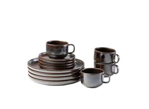 9001794898911 - Kaffeeservice GIPFELSTÜCK Glockenklang Geschirr-Sets Gr 12 tlg braun (bronze) Geschirr-Sets für 4 Personen Scandi-Style jedes Stück ein Unikat 12 Teile