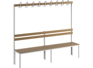 8697653677110 - eurokraft basic Garderobenbank Buche einseitig mit Lehne HxT 1700 x 430 mm Länge 2000 mm