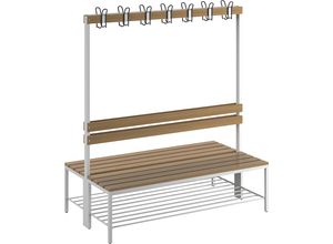 8697653677103 - eurokraft basic Garderobenbank Buche doppelseitig mit Lehne HxT 1700 x 850 mm Länge 1500 mm