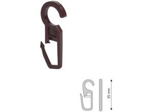 4016318002779 - Faltenclip LIEDECO braun (nussbaum) H35cm Ø1cm Kunststoff Gardinenbefestigungen Faltenlegehaken für Gardinenringe Öse 10 mm