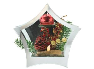 4019844671273 - Teelichthalter IGEA Deko-Objekt mit LED Licht und Teelichtkerze rot B20cm H19cm Glas Kerzenhalter Tanne Zapfen Beeren LED-Kerze Kerzenhalter Weihnachtsdeko Dekoobjekt