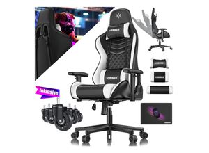 4255598339124 - KESSER® Gaming Stuhl Ergonomisch Bürostuhl mit Kopfstütze & Lendenkissen Racing Gamer Stuhl 150kg belastbar Armlehne 360° Drehbarer Schreibtischstuhl Gaming Chair + Gummi-Rollen