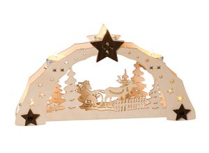 4262426480330 - Teelichthalter SAICO ORIGINAL Weihnachtsmann auf Schlitten natur B38cm H20cm T7cm Holz teilmassiv Kerzenhalter BxHxT 38x20x7 cm