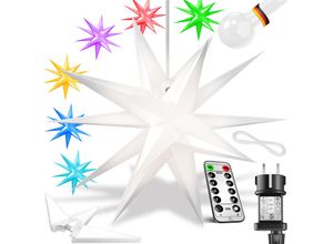 4260751948273 - KESSER® Leuchtstern 3D LED Weihnachtsstern mit Timer für innen und außen Adventsstern Beleuchtet hängend Stern + Warmweiß Licht 100cm Bunt   mit