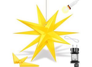 4260751948204 - KESSER® Leuchtstern 3D LED Weihnachtsstern mit Timer für innen und außen Adventsstern Beleuchtet hängend Stern + Warmweiß Licht 60cm   Gelb   mit