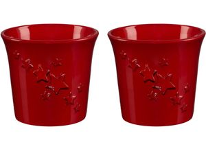 4064118993322 - Übertopf CREATIV DECO Weihnachtsdeko rot rot H17cm Ø15cm Keramik Pflanzgefäße mit Sternen-Relief