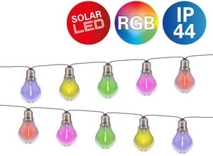 4003222894828 - NÄVE LED-Lichterkette Linda bunt Dioden 10 St Flammen 10 St Kabellänge 180m x Gesamtlänge 370m Lichterketten Solar 10 Glühbirnen klar RGB-LED Dämmerungssensor Zuleitung 180cm