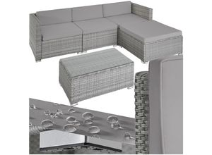 4061173206336 - tectake® Rattan Lounge für 3 bis 4 Personen UV-beständig mit Sicherheitsglasplatte