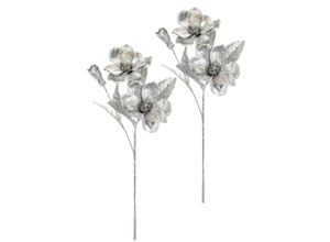4019844818159 - Kunstblume IGEA Magnolie silber B18cm H68cm L14cm Polyester Kunstpflanzen 2er Set Dekoblume Metallic Effekt glänzende Weihnachtsdeko Blüten