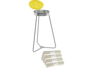 4061753296160 - eurokraft basic Müllsackhalter mit Abfallsäcken Volumen 120 l 10 Rollen à 25 Stk Deckel gelb Abfallsäcke transparent ab 3 Stk