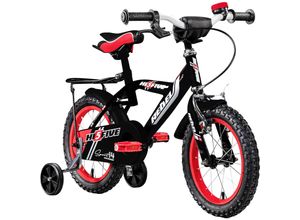 4250845916639 - Rebel 14 Zoll Kinderfahrrad Fahrrad mit Stützrädern Kinderräder 35 Jahre Mädchenfahrrad Jungenfahrrad schwarz rot