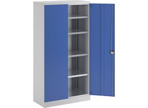 4061753274953 - eurokraft basic Stahlschrank Nilas mit 4 Fachböden HxBxT 1950 x 1000 x 500 mm lichtgrau   enzianblau