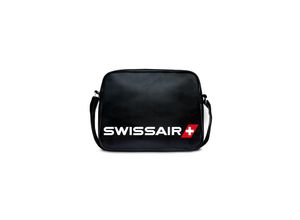 4045846331266 - Schultertasche LOGOSHIRT Swissair - Airline Damen Gr B H T 11cm x 28cm x 37cm schwarz-weiß (schwarz weiß) Lederimitat bedruckt Taschen mit tollem Print