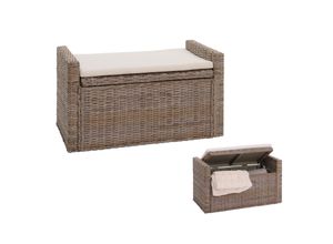 4057651876405 - Sitzbank Genua Garderobenbank Bank Sitzhocker mit Stauraum Kissen Kubu Rattan 88cm ~ grau-braun