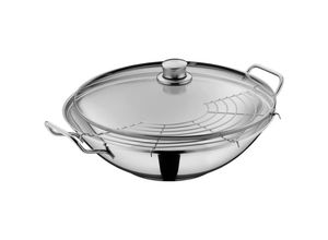 4000530571632 - Wok Party Taiwan Wokpfanne Induktion silber (edelstahlfarben) H10cm Ø36cm Pfannen Wok mit Deckel und Ablagegitter für alle Herdarten geeignet