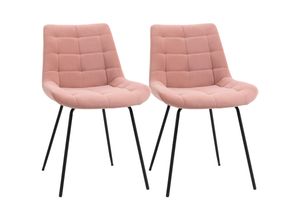 4255633558572 - 2er Set Esszimmerstuhl Küchenstuhl Polsterstuhl mit Rückenlehne Sitzbezug aus Samt für Wohnzimmer im Retrodesign Stahlbeine Rosa 50 x 61 x 79 cm