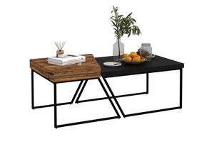 4255633574572 - Couchtisch 2er Set Beistelltisch mit Stahlrahmen Geometrischem Industriedesign Wohnzimmertisch für Schlafzimmer Büro Schwarz - Homcom