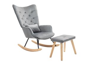 4255633584038 - Schaukelsessel mit Hocker Relaxsessel mit Samtoptik Kissen Dunkelgrau