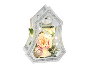 4019844771355 - Teelichthalter IGEA Deko-Objekt mit LED Licht und Teelichtkerze rosa B18cm H23cm Glas Kerzenhalter Mit Rose Tanne Kugel Kunstschnee Weihnachtsdeko Kerzenhalter Geschenk