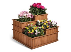 4065827150907 - needs&wants® Multi Hochbeet mit 4 Pflanzkästen quadratisch aus Holz für Garten Balkon Terrasse 4er Pflanzbeet Blumenbeet niedrig mit Folie 81 x 81 x 61 cm braun