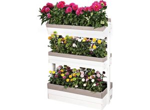 4065827150709 - WONDERMAKE® Großes Design Vertikalbeet mit 3 Etagen aus Holz für Outdoor Balkon Garten Wand stehend Hochbeet vertikal XL Kästen Cube für Kräuter Erdbeeren Blumen 85x38x110 cm weiß grau anthrazit