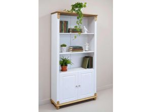 4069745136661 - Regal HOME AFFAIRE Tessin Standregal Bücherregal weiß honig B90cm H181cm T38cm Massivholz Regale aus massiver Kiefer Breite 90 cm Höhe 181 cm mit Türen