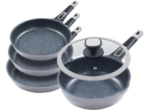 4019256021215 - KING Pfannen-Set Moonscape Aluminiumguss (Set 5-tlg je 1 Pfanne Ø 20 24 28 28 cm H 45 5 55 85 cm - 1 19 25 4 l) abnehmbarer Griff MOONSCAPE-Beschichtung Induktion grau