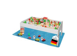 4262481832266 - Coemo Spieltisch mit 90-tlg Holzeisenbahn Farbe Weiß