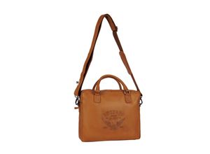 8721003108563 - Dokumententasche MUSTANG Valencia Damen Gr B H T 35cm x 25cm x 8cm braun (cognac) Leder Taschen Men Businesstasche Reisetasche mit auffälliger Logoprägung