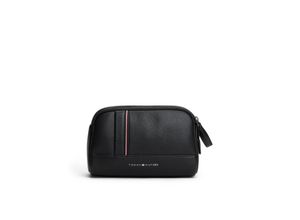 8721222001584 - Kulturbeutel TOMMY HILFIGER TH CENTRAL WASHBAG Damen Gr B H T 22cm x 14cm x 11cm schwarz Lederimitat Taschen Reise Unisex Waschbeutel mit farbiger Paspellierung