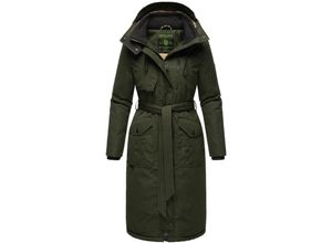 4070448084838 - NAVAHOO Damen Wintermantel lang Parka warm Jacke mit Bindegürtel Kapuze & Kragen Hokulanii