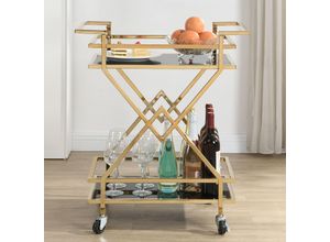 4251757731853 - Servierwagen Moderner Barwagen mit Rollen Gold Glas Metall 65x80x40 cm