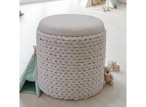 4251757731594 - Sitzhocker Hocker mit Stauraum Wolle rund 40x40x45 cm Creme Weiß Boho