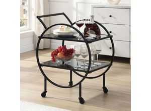 4251757731914 - Servierwagen Barwagen Metall Schwarz Glas Rollwagen 2 Etagen Rollen