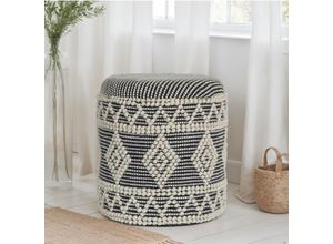 4251757731815 - Sitzhocker Polsterhocker Wolle Rund Grau 40 cm Boho Hocker mit Stauraum