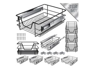 4255598319188 - Teleskopschublade Küchenschublade Küchenschrank Korbauszug Schrankauszug Vollauszug Schublade 3x 40cm - Schwarz - Kesser