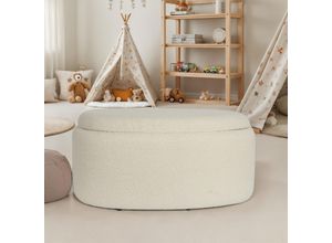 4251757731761 - Sitzhocker Polsterhocker Stoff mit Stauraum oval 81 cm Creme modern