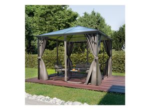 4068645000386 - GARMIO® Pavillon 3x3m Garten Überdachung mit Polycarbonat - Dach & Moskitonetz Seitenteile wasserdicht in anthrazit mit Metallgestell & Aluminiumrahmen für Outdoor