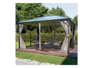 4068645000393 - GARMIO® Pavillon 3x4m Garten Überdachung mit Polycarbonat - Dach & Moskitonetz Seitenteile wasserdicht in anthrazit mit Metallgestell & Aluminiumrahmen für Outdoor