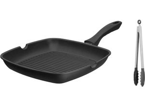 4005643413244 - Grillpfanne Grillmeister Pfannen Gr Ø 28 cm + Höhe 44 cm schwarz Grillpfannen Pfanne inklusive Servierzange Induktion