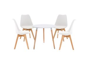 4251756475420 - Essgruppe Lansgar I Set aus 4x Stuhl Linares und 1x Tisch Ansgar I Runde Tischplatte Ø 80 cm I Moderne Essgruppe