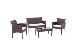 4255716361457 - Polyrattan Sitzgruppe Ramunda Lounge-Set outdoor wetterfest aus PE-Rattan mit Tisch Sesseln Bank und Sitzkissen Gartenmöbel-Set